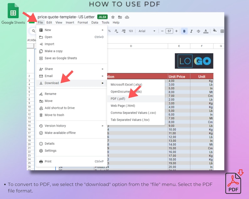 Automated Price List and Quote Template, Google Sheets and Excel, PDF ...