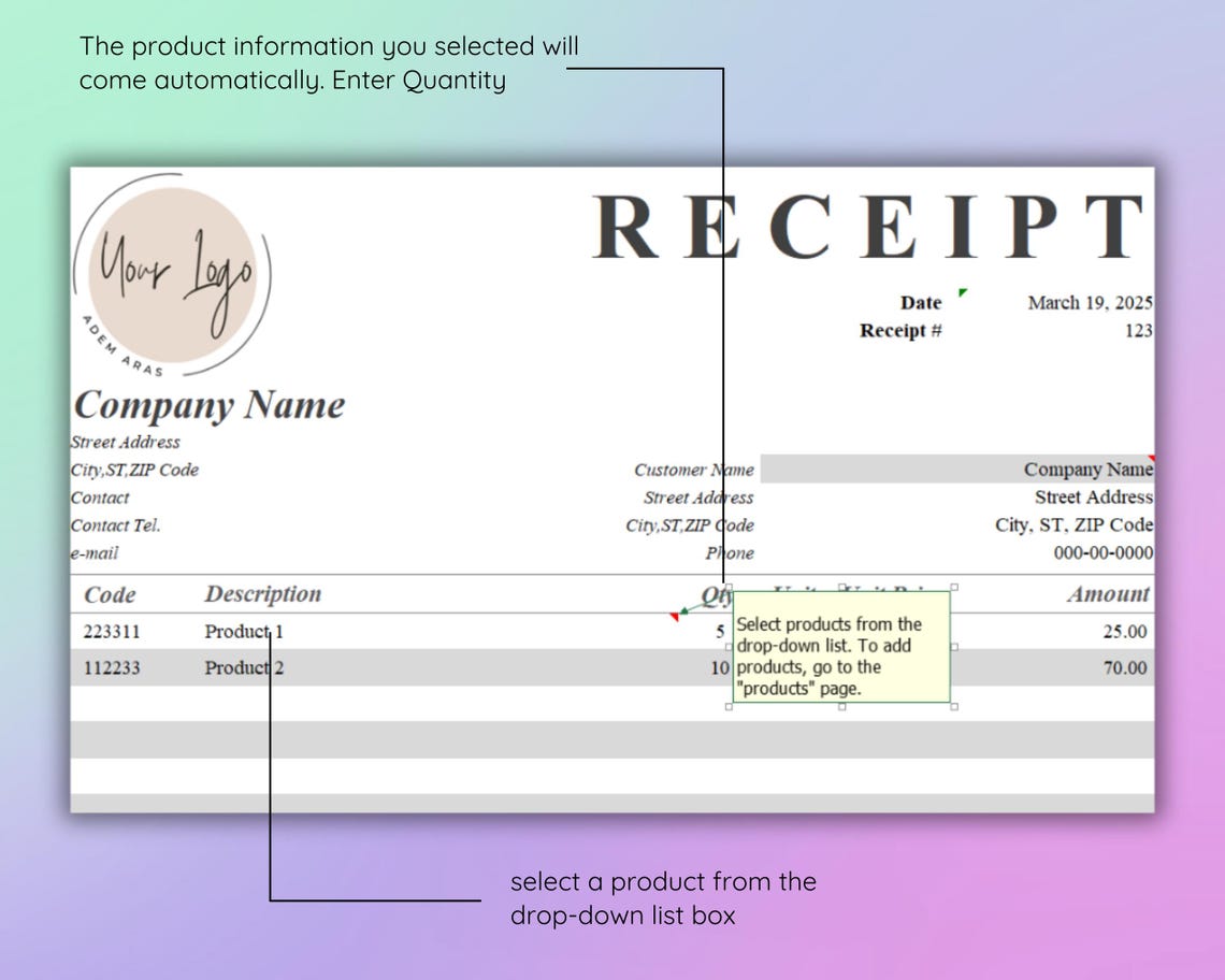 Advanced Receipt Template, Excel, Google Sheets, Convertible PDF ...