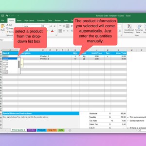 Advanced Purchase Order Form Template, Google Sheets, MS Excel ...