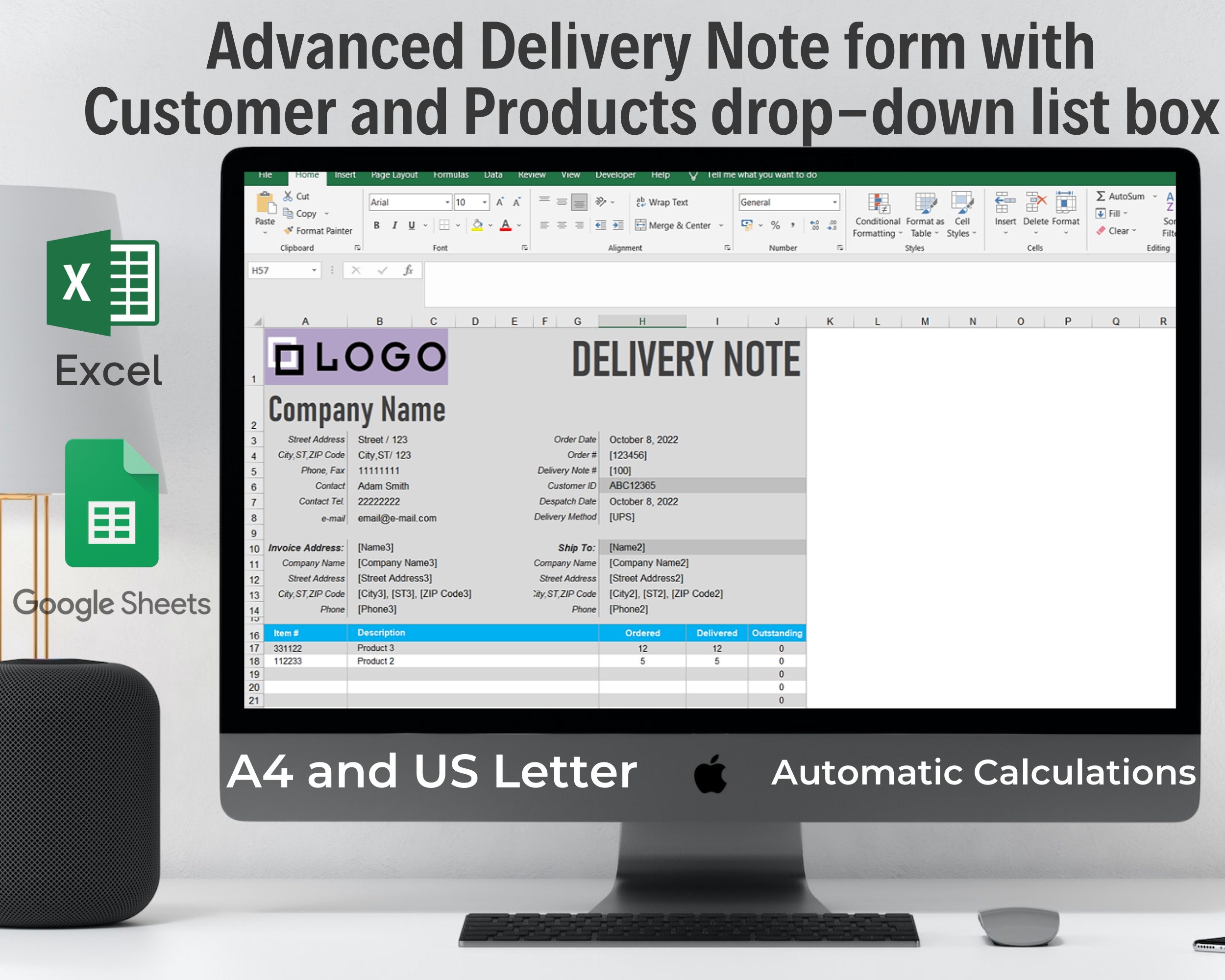 Advanced Delivery Note Template Packing Slip Google Sheets - Etsy