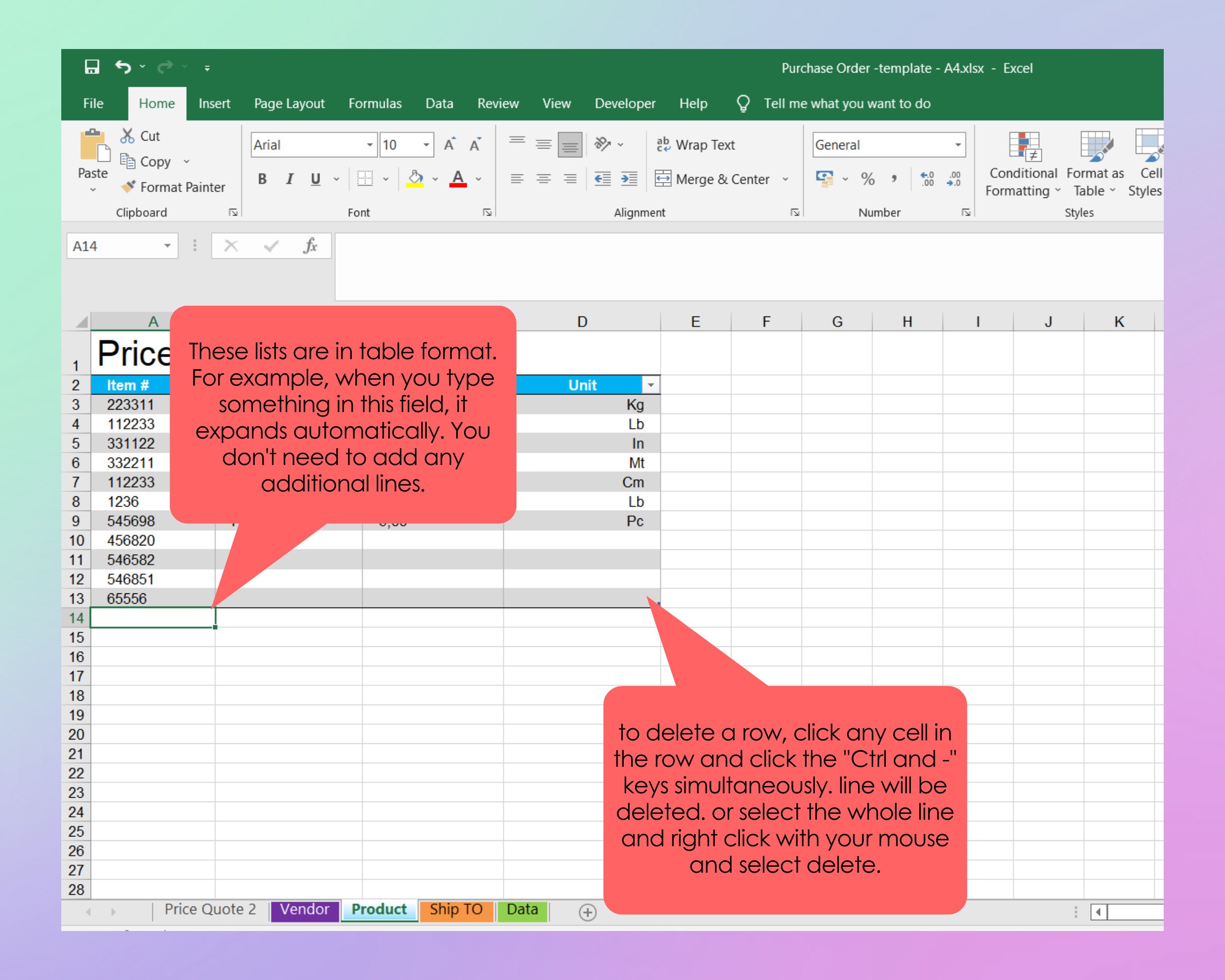 Advanced Purchase Order Form Template, Google Sheets, MS Excel ...