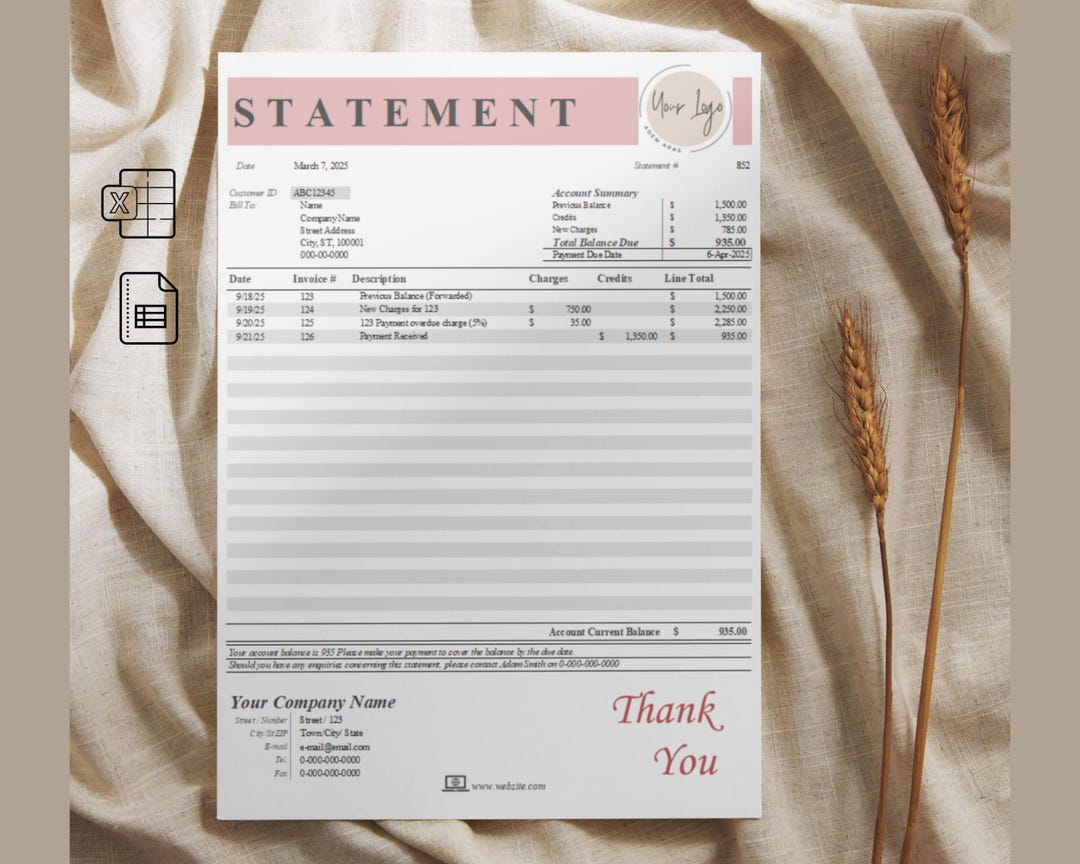 Advanced Account Statement Template: Excel & Google Sheets (PDF) - Etsy