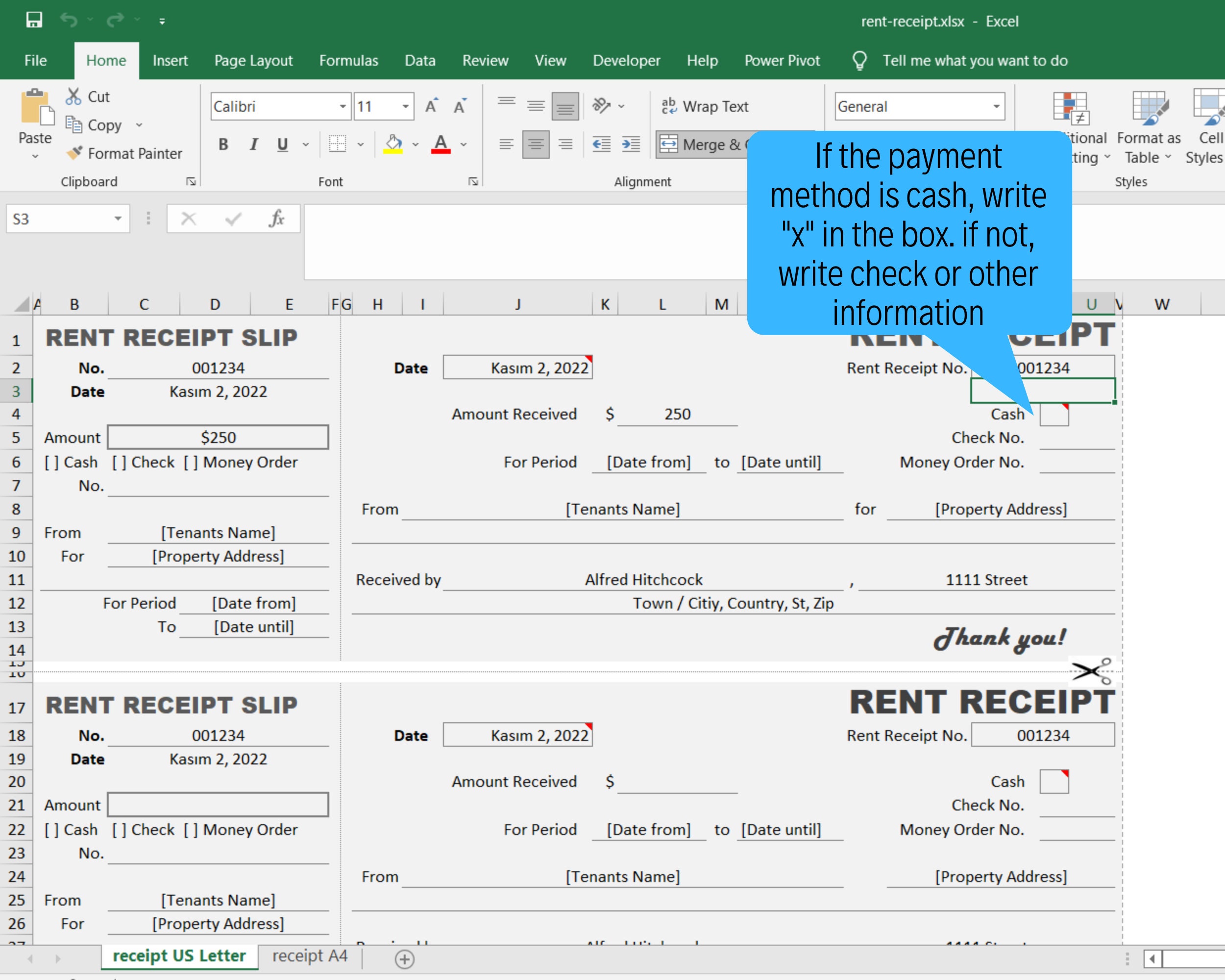 Rental Receipt Template Excel Google Sheets PDF Receipt - Etsy