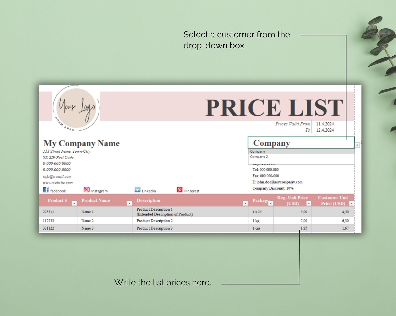 Advanced Price List Template: Excel & Google Sheets (PDF) - Etsy