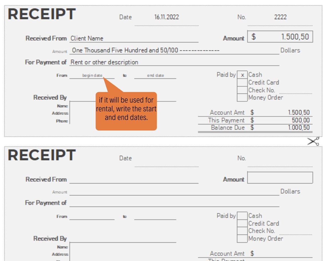 Receipt Template Excel and Google Sheets Convertible PDF - Etsy