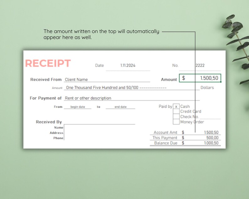Editable Receipt Template: Excel & Google Sheets (printable PDF) - Etsy