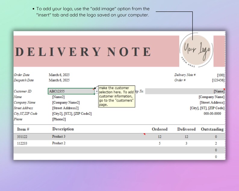 Advanced Delivery Note Template, Packing Slip, Google Sheets, Excel ...