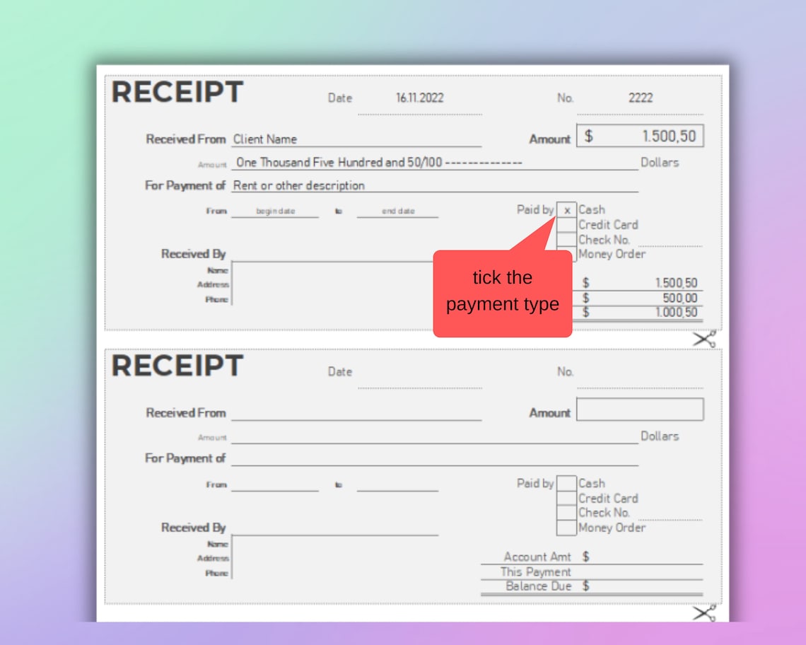 Receipt Template Excel and Google Sheets, Convertible PDF, Receipt Form ...
