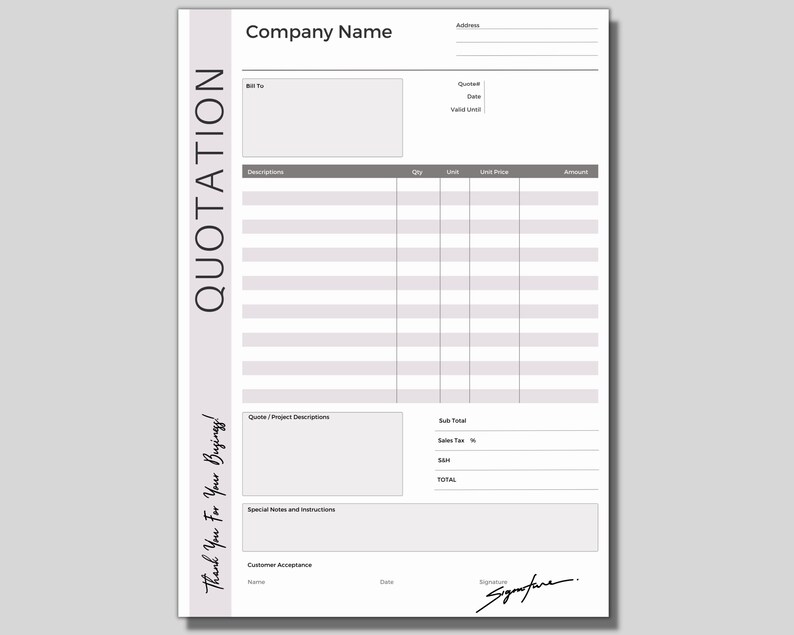 Quotation Template in Printable, Ready Pdf Format, Editable in Canva ...