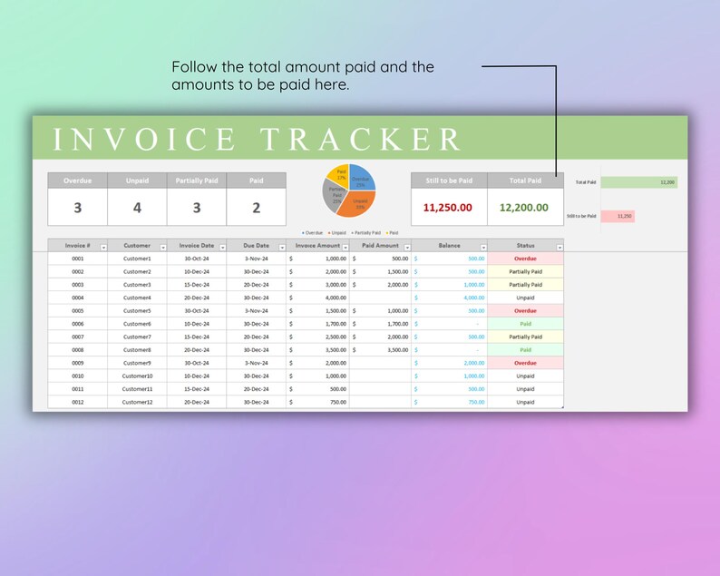 Small Business Invoice Tracker - Easy Excel Template for Paid, Unpaid ...