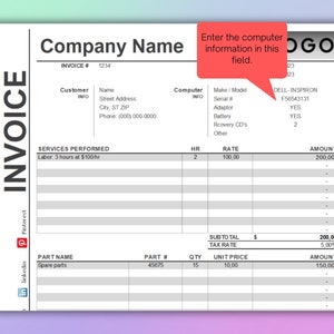 Computer Maintenance and Repair Invoice Template, Excel, Google Sheets ...