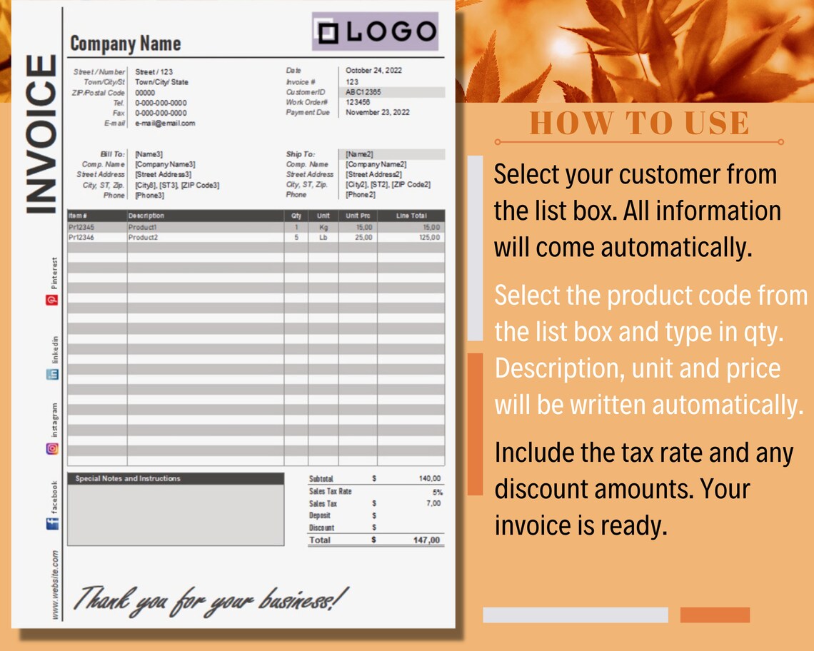 Advanced Invoice Template Selected From Customers and - Etsy