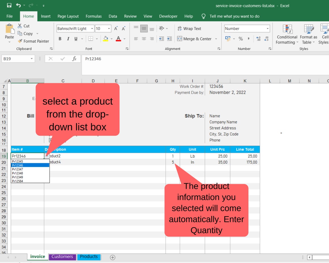 Advanced Invoice Template Selected From Customers and - Etsy