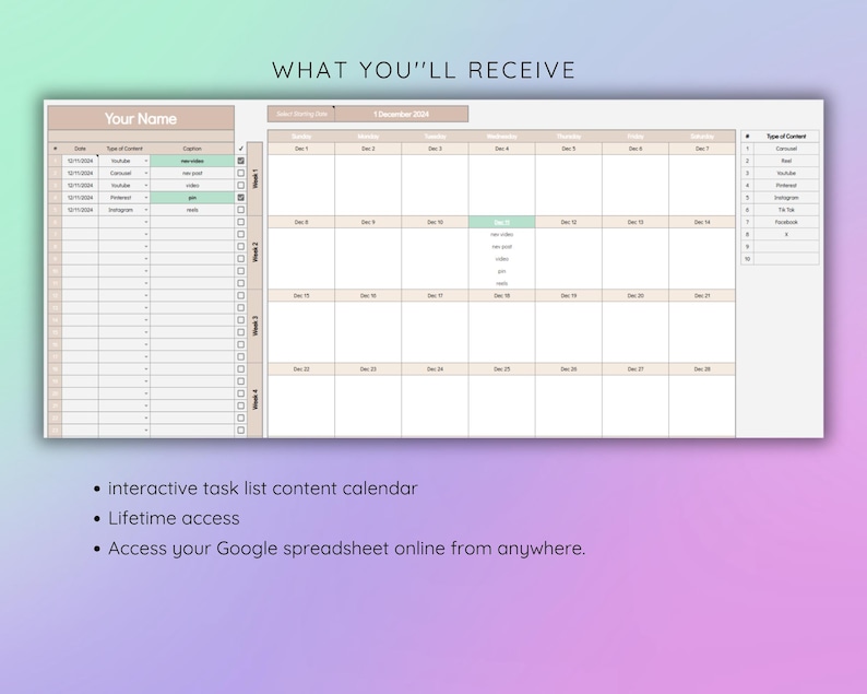 Interactive Content Calendar & Task List Template | Google Sheets ...