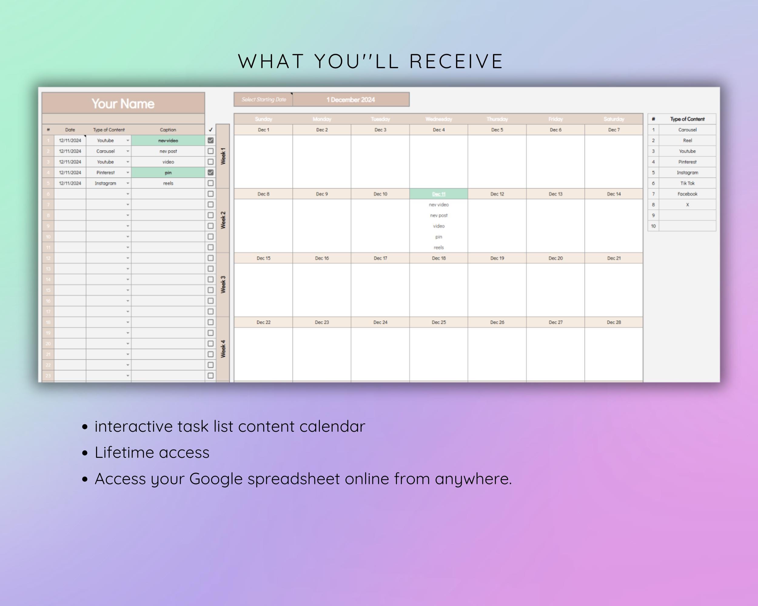 Interactive Content Calendar & Task List Template | Google Sheets ...