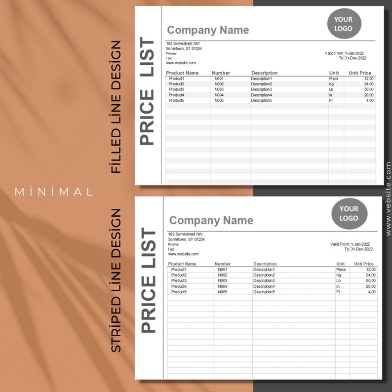Price List Template Google Sheets Microsoft Excel PDF - Etsy