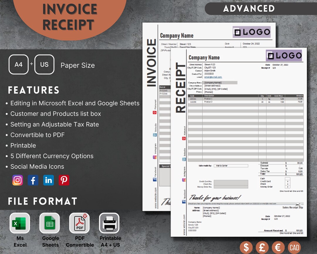 Advanced Invoice and Receipt Template Selected From Customers - Etsy