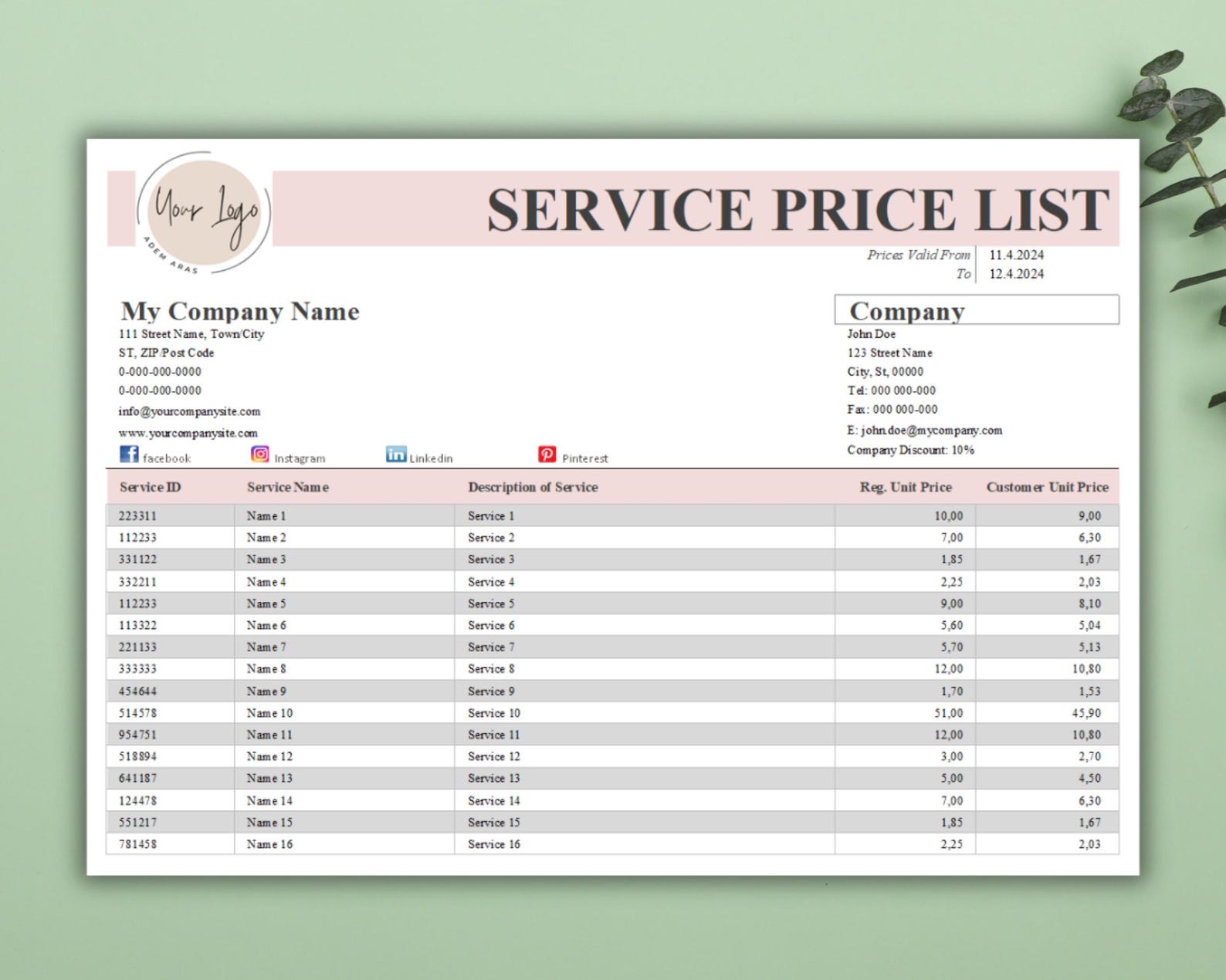 Advanced Price List Template: Excel & Google Sheets (PDF) - Etsy