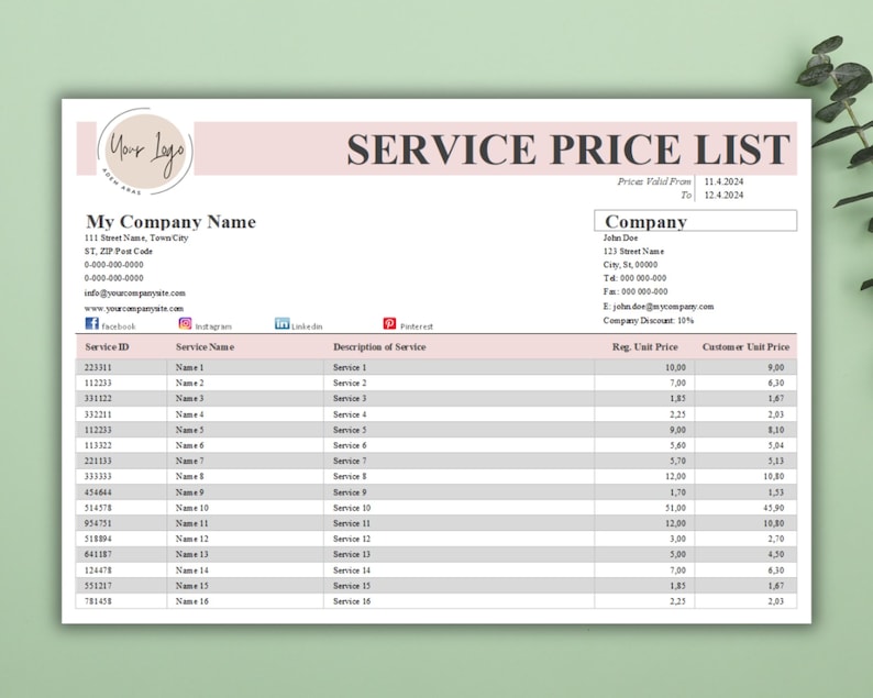 Advanced Price List Template: Excel & Google Sheets (PDF) - Etsy