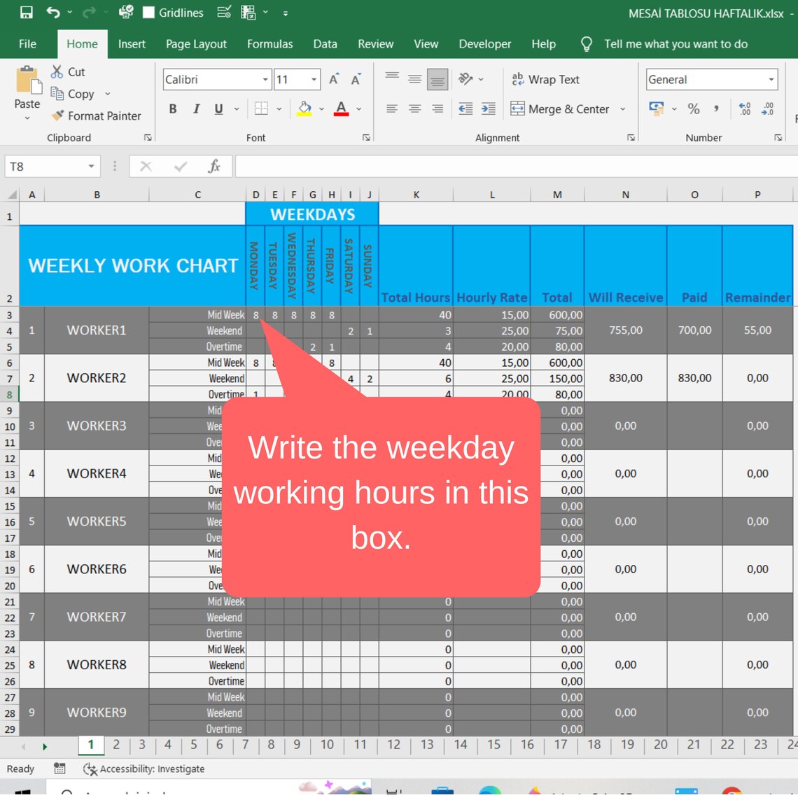 Weekly Time Employee Chart Employee Work Schedule Staff - Etsy