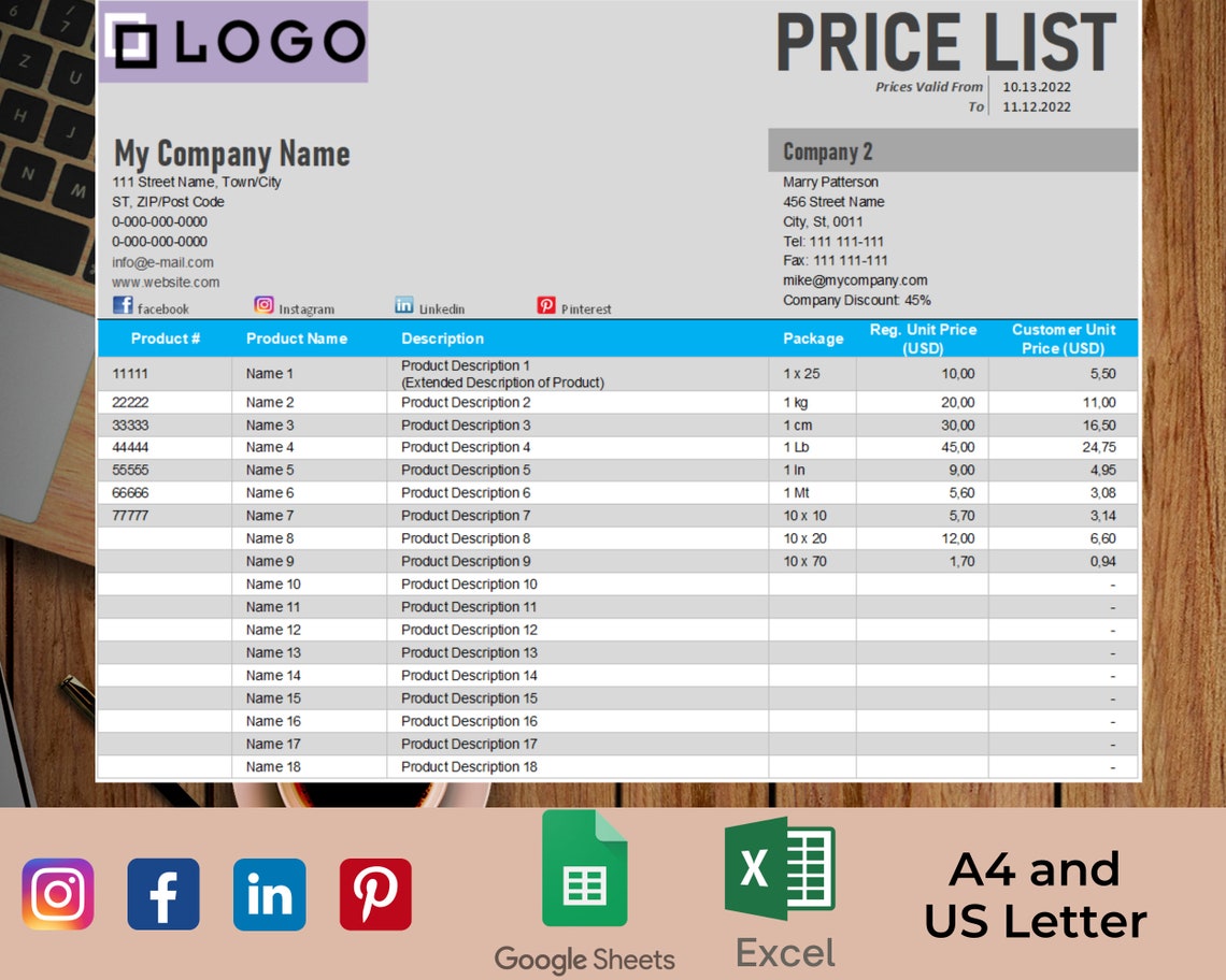 Advanced Price List Template Excel Google Sheets PDF - Etsy
