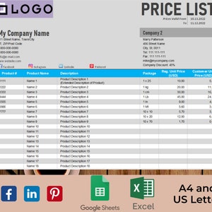 Advanced Price List Template Excel Google Sheets PDF - Etsy