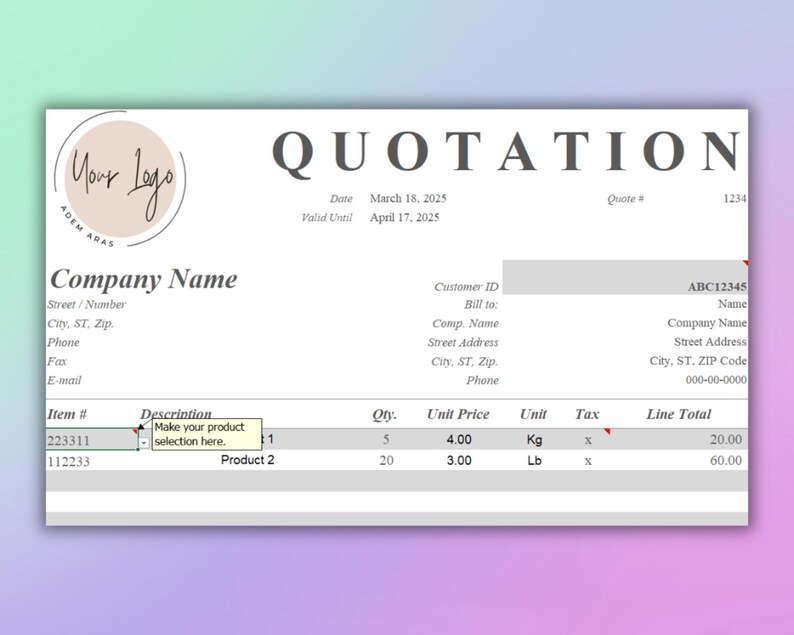 Small Business Template, Invoice Template, Purchase Order Template, Printable Quote Template ...