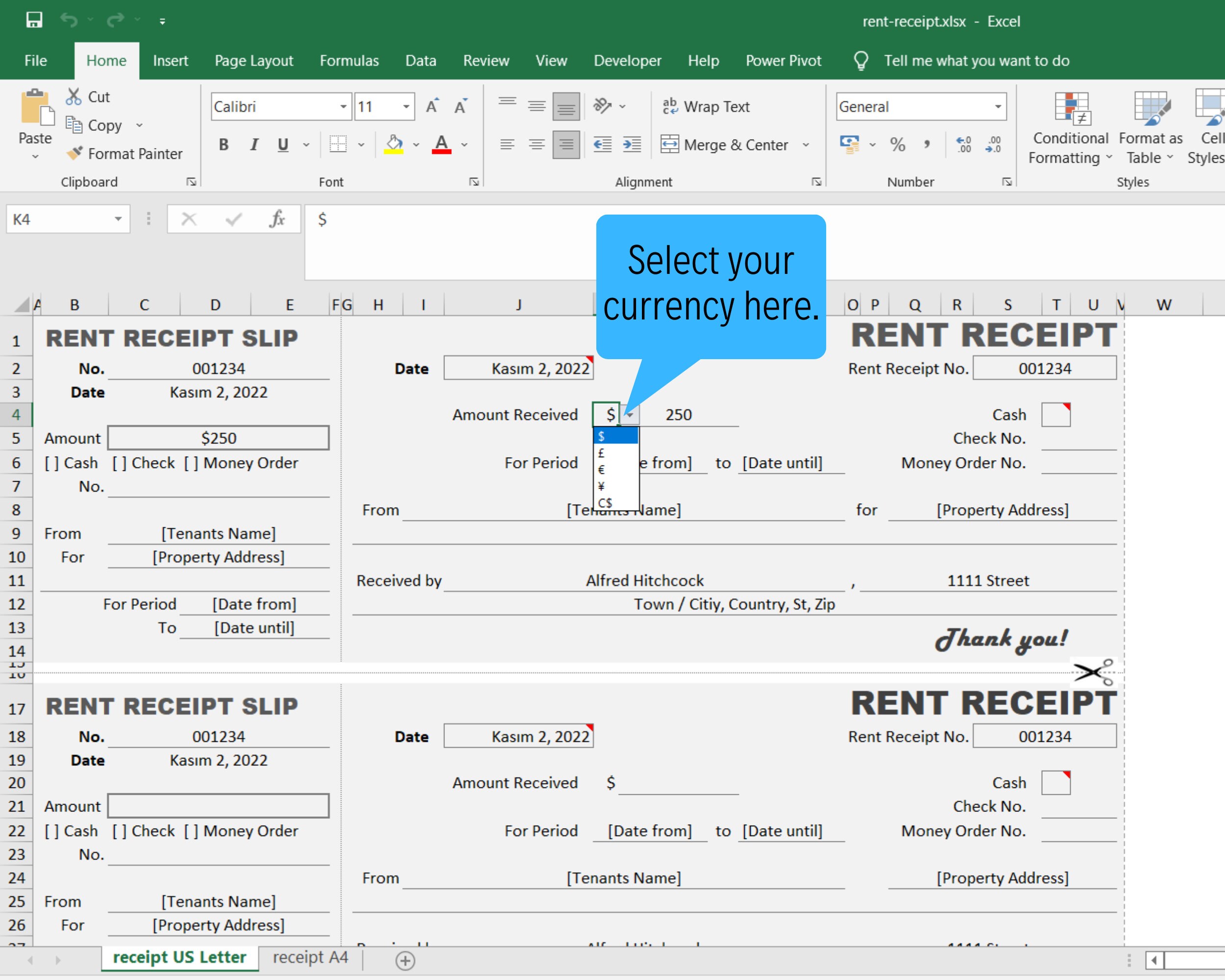 Rental Receipt Template Excel Google Sheets PDF Receipt - Etsy