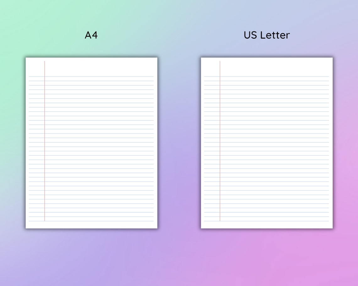 Printable Lined Paper, College Ruled, A4, US Letter, PDF, Microsoft ...