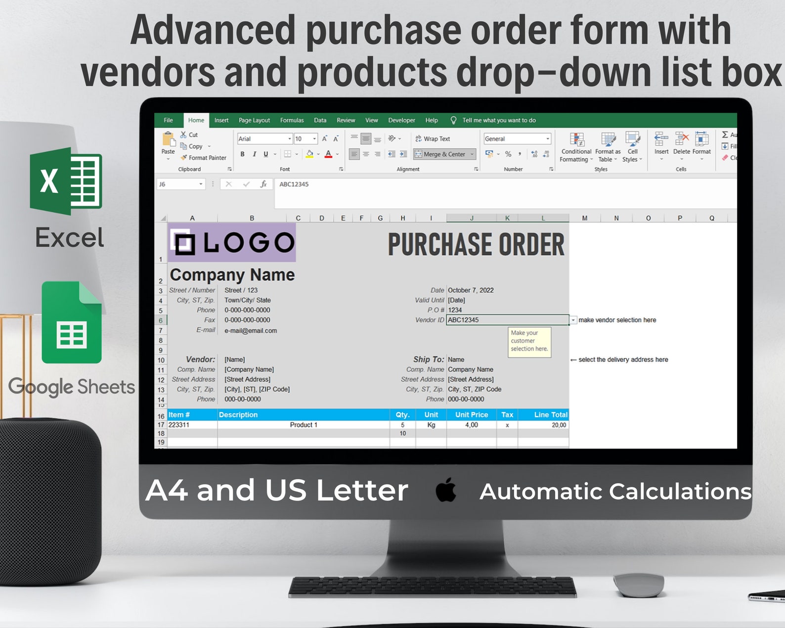 Advanced Purchase Order Form Template Google Sheets MS - Etsy