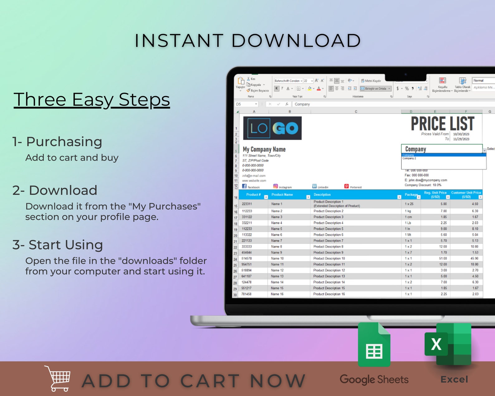 Advanced Price List Template, Excel, Google Sheets, PDF Convertible ...