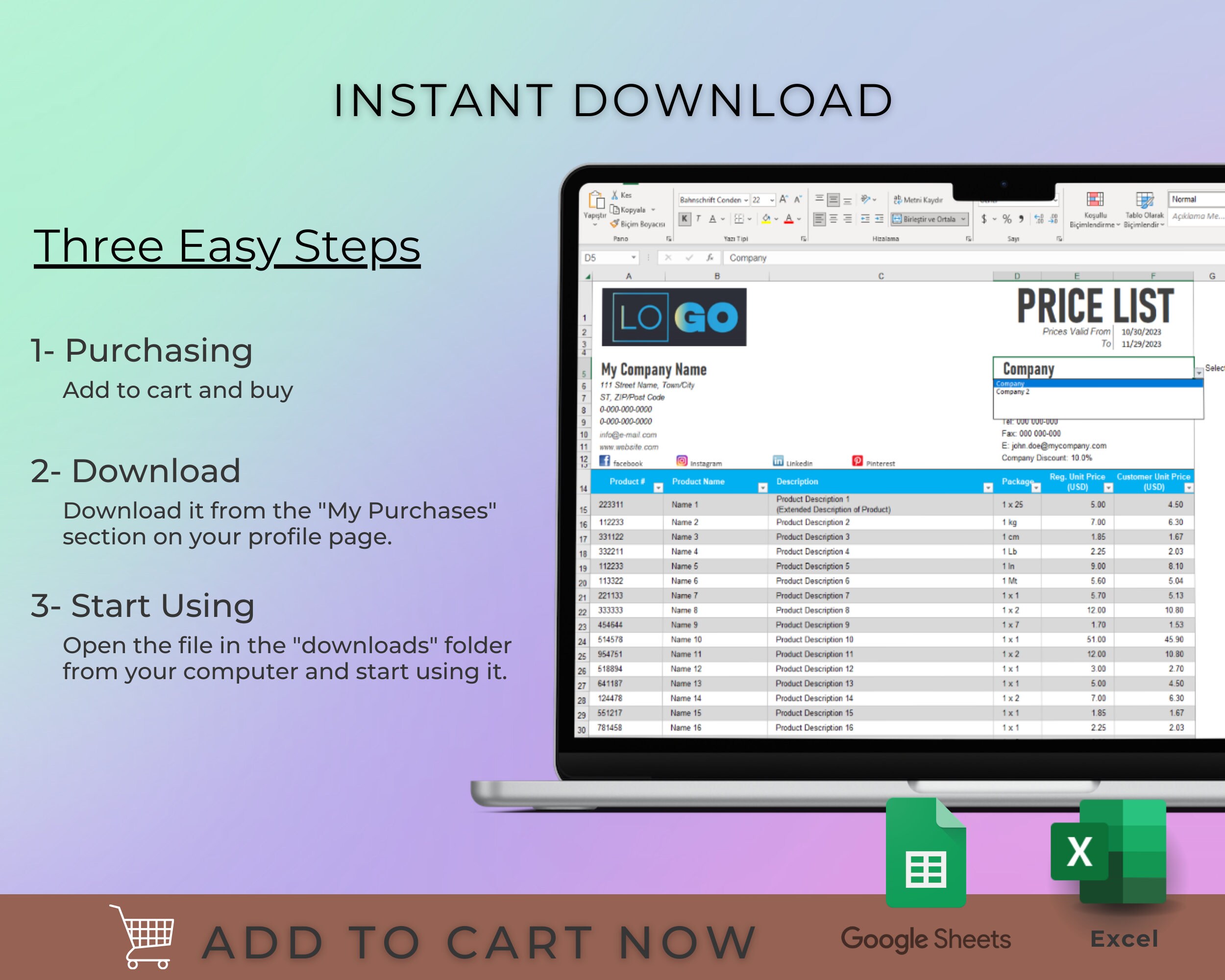 Advanced Price List Template, Excel, Google Sheets, PDF Convertible ...