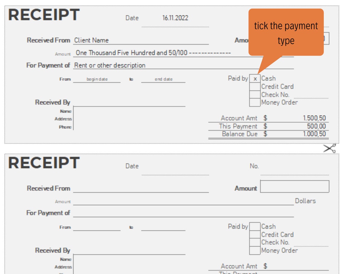 Receipt Template Excel and Google Sheets Convertible PDF - Etsy