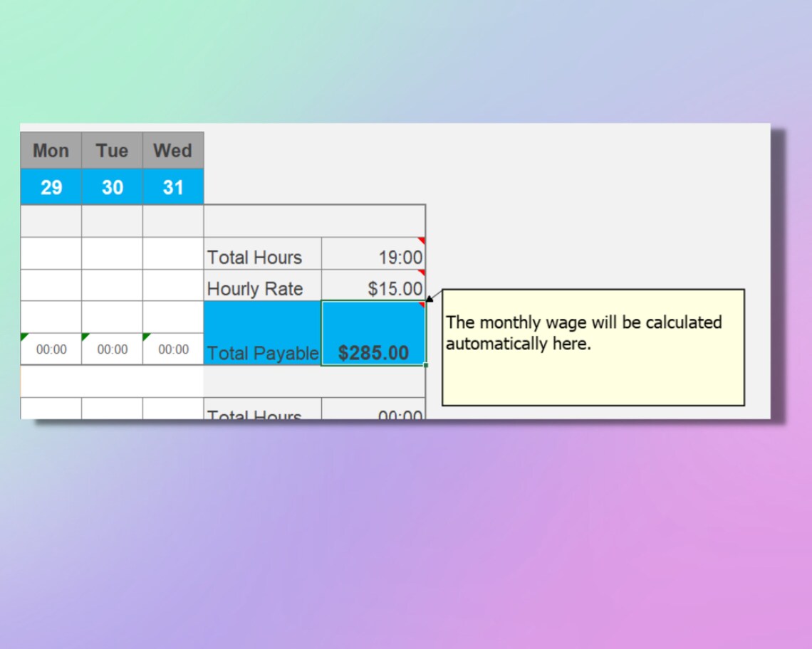 Monthly Timesheet for Multiple Employees, Employee Table, With Break ...
