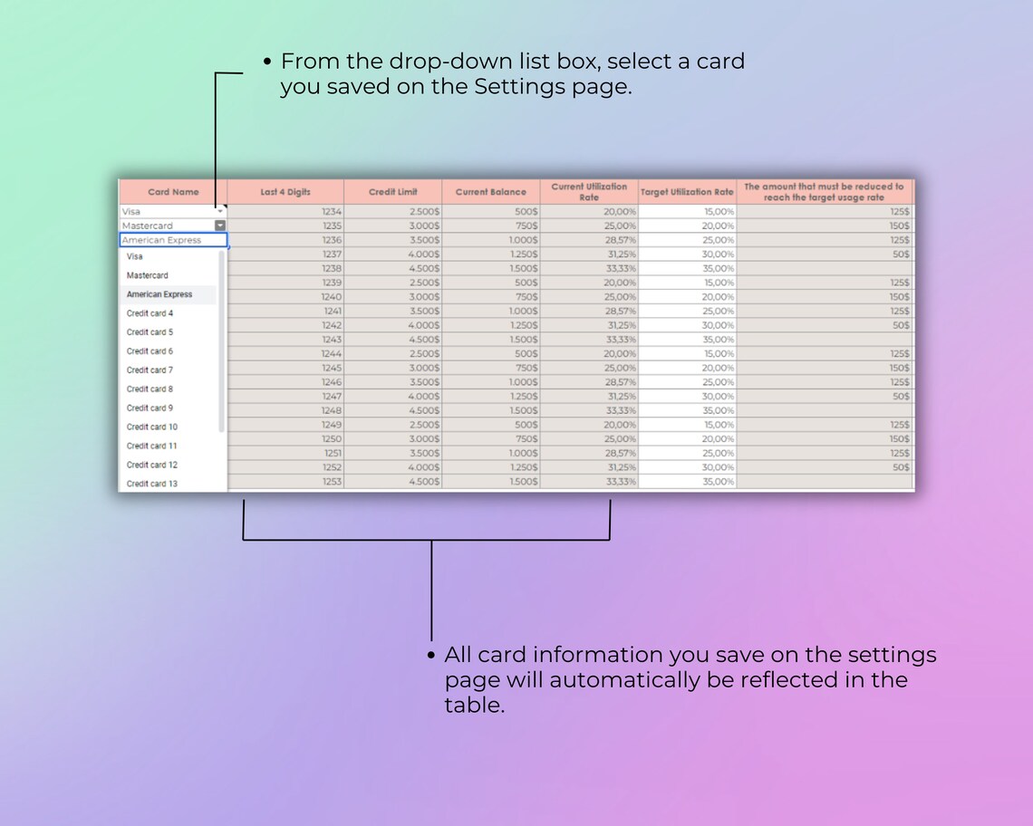 Credit Card Utilization Tracker: Excel Spreadsheet Template (digital ...