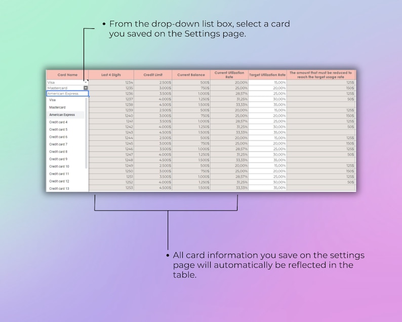 Credit Card Utilization, Ms Excel, Credit Card Tracker, Spreadsheet ... Credit Card Utilization, Ms Excel, Credit Card Tracker, Spreadsheet ...