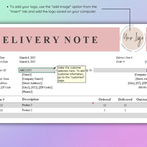 Delivery Note Template: Google Sheets & Excel Packing Slip (printable ...