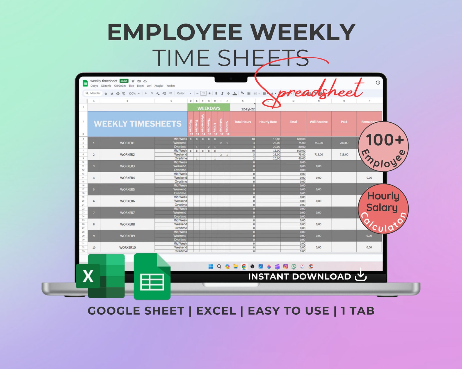 Weekly Time Employee Chart, Employee Work Schedule, Staff Planner ...