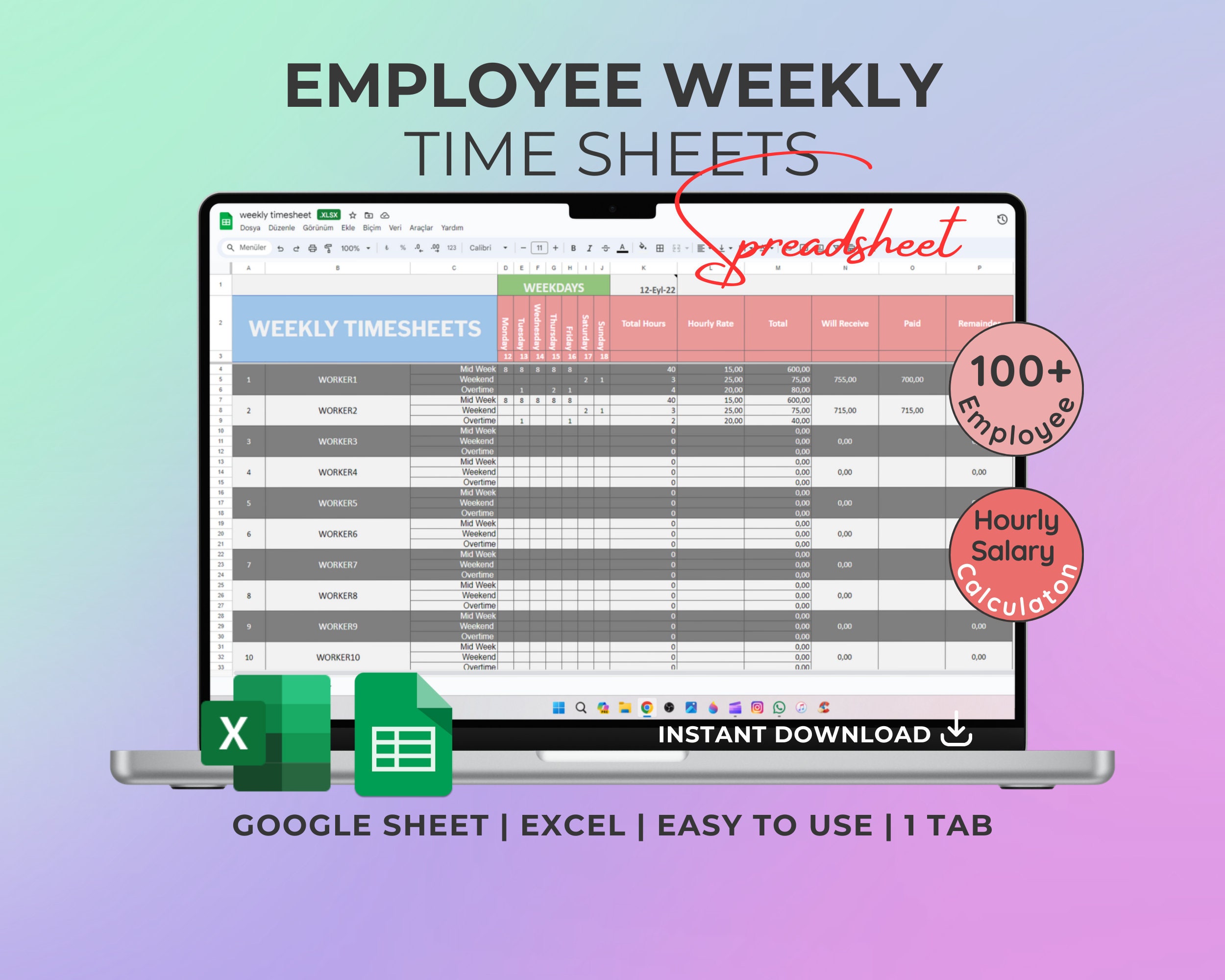 Weekly Time Employee Chart, Employee Work Schedule, Staff Planner ...
