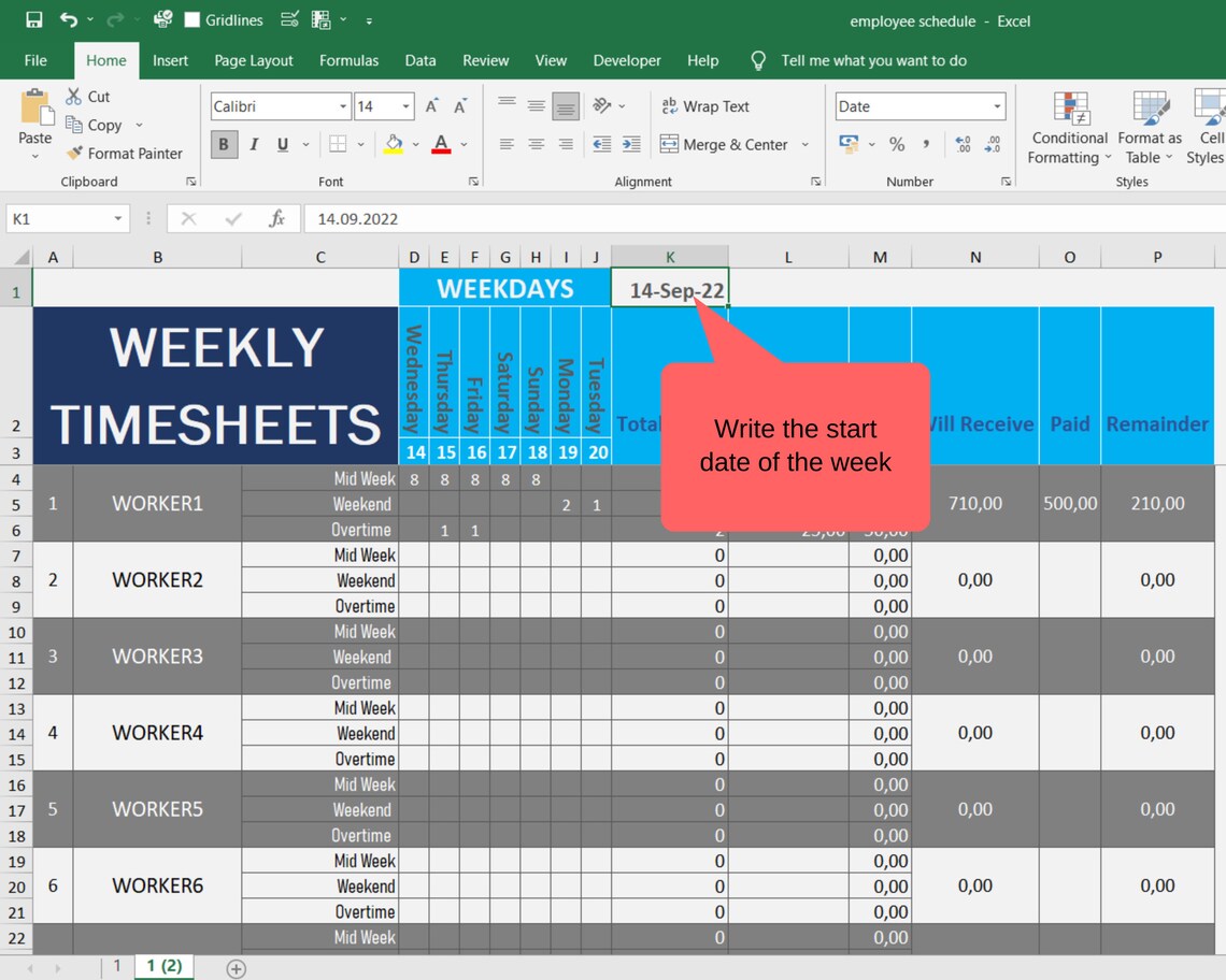 Weekly Time Employee Chart, Employee Work Schedule, Staff Planner ...
