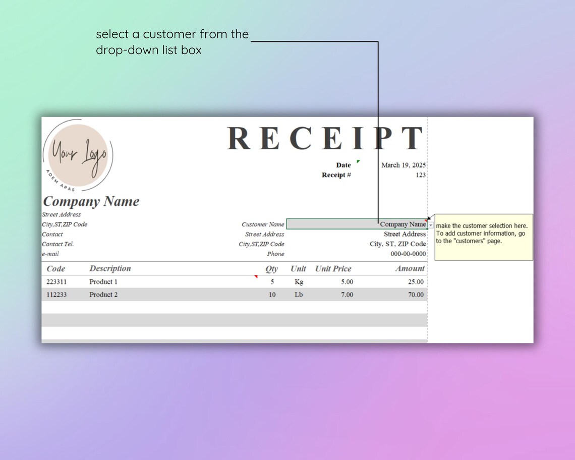 Advanced Receipt Template, Excel, Google Sheets, Convertible PDF ...