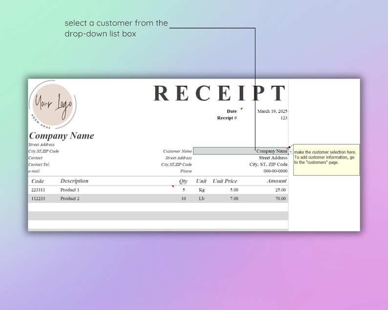 Advanced Receipt Template, Excel, Google Sheets, Convertible PDF ...