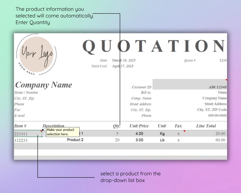 Advanced Quote Template: Auto-calculating in Google Sheets & Excel ...