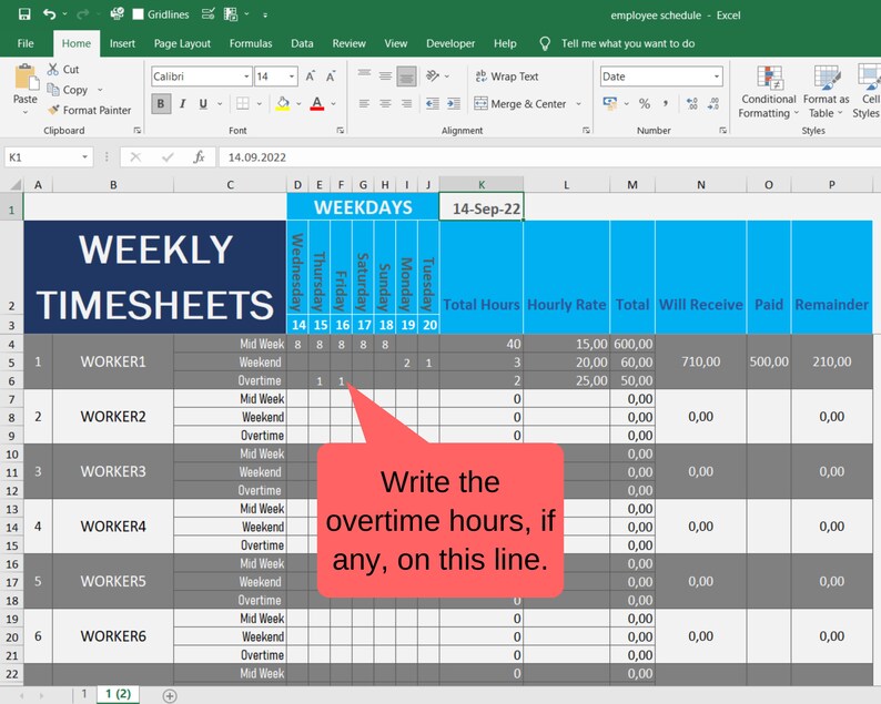 Weekly Time Employee Chart, Employee Work Schedule, Staff Planner ...