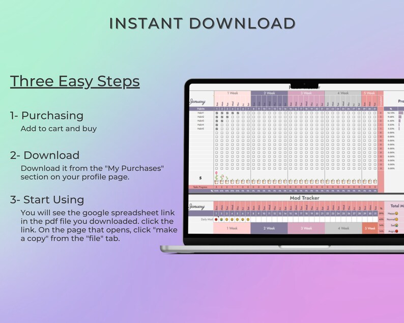 Habit Tracker Spreadsheet Google Sheets Daily Weekly Monthly Habit ...