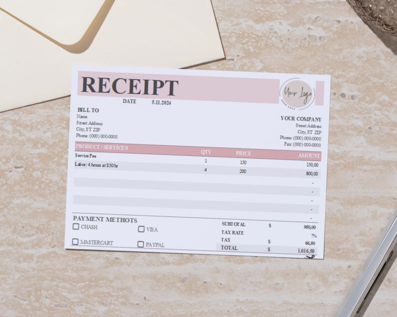 Editable Receipt Template: Small Business Excel & Google Sheets ...