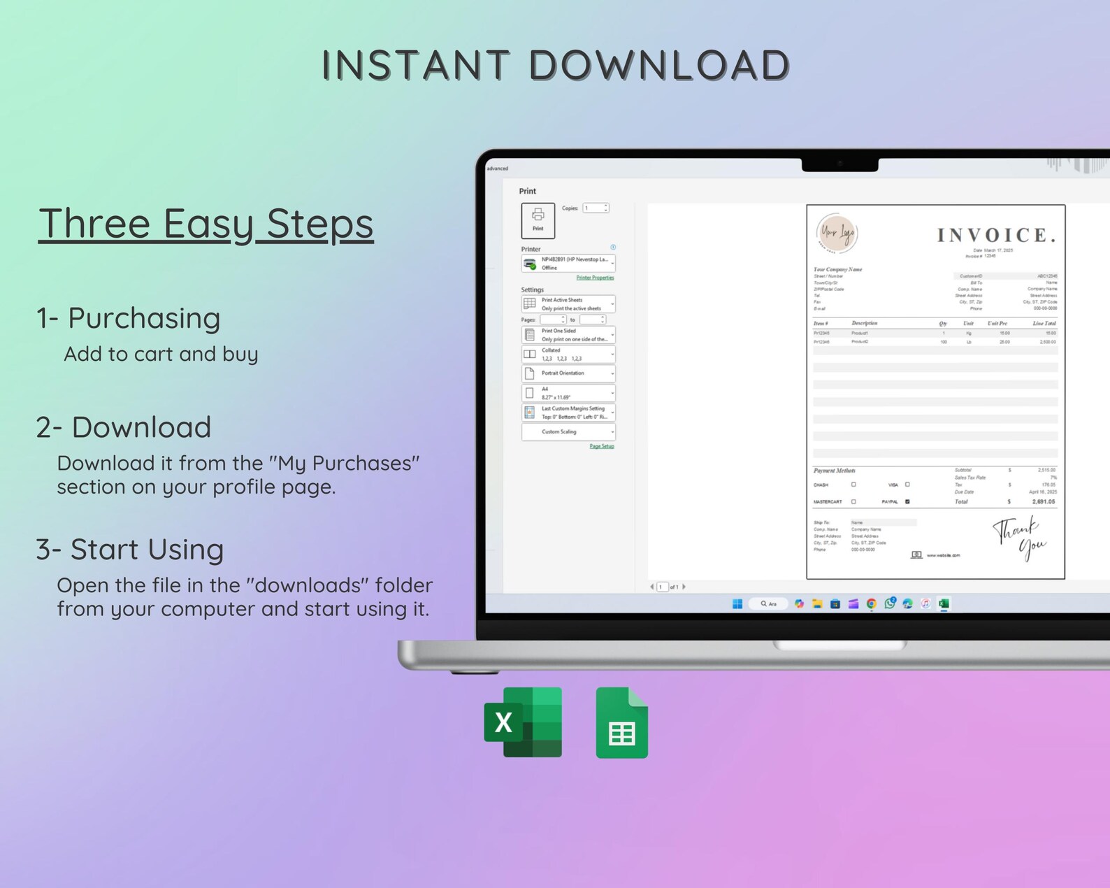 Advanced Invoice Template: Excel & Google Sheets (printable PDF) - Etsy