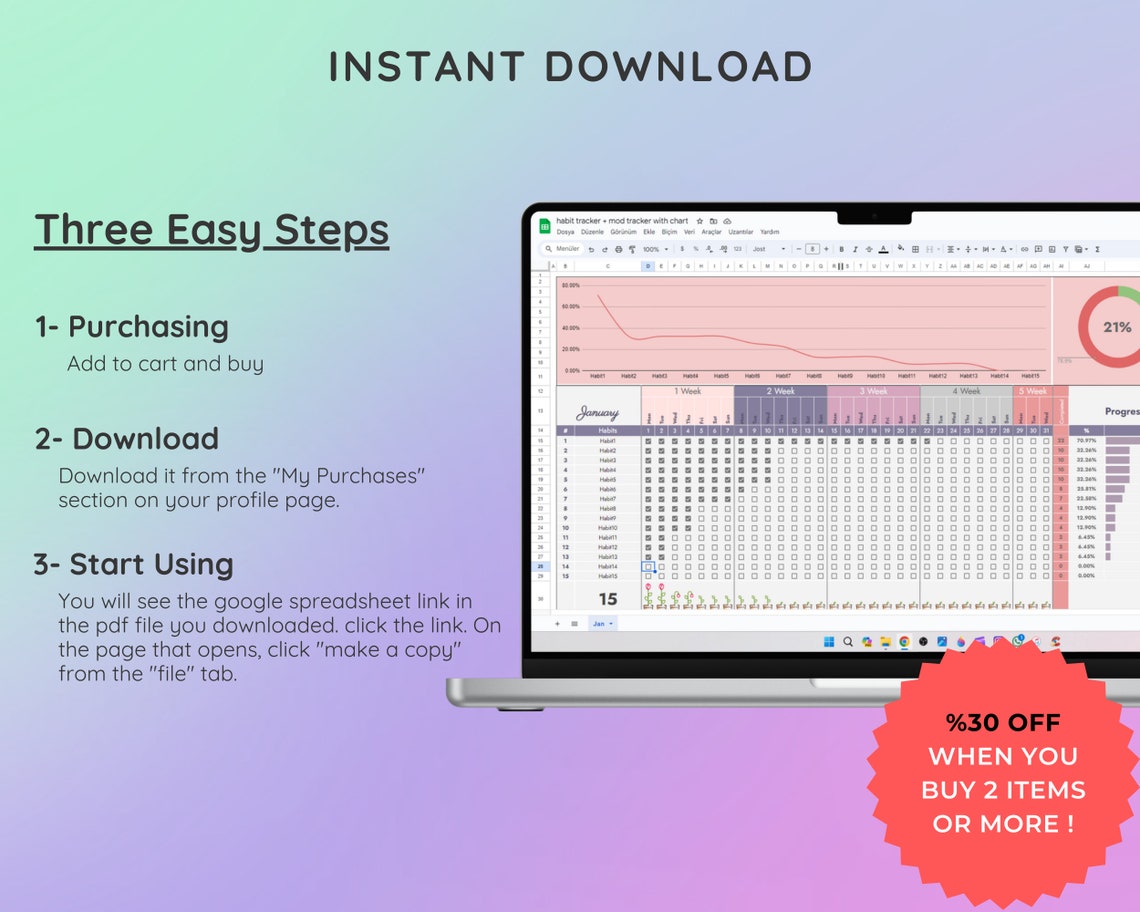 Habit Tracker Spreadsheet for Google Sheets, Daily, Weekly Planner, Goal Planner Dashboard ...