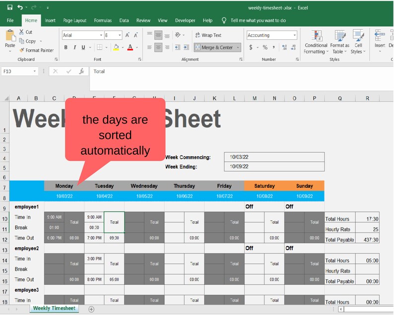 Weekly Timesheet for Multiple Employees Employee Table With - Etsy