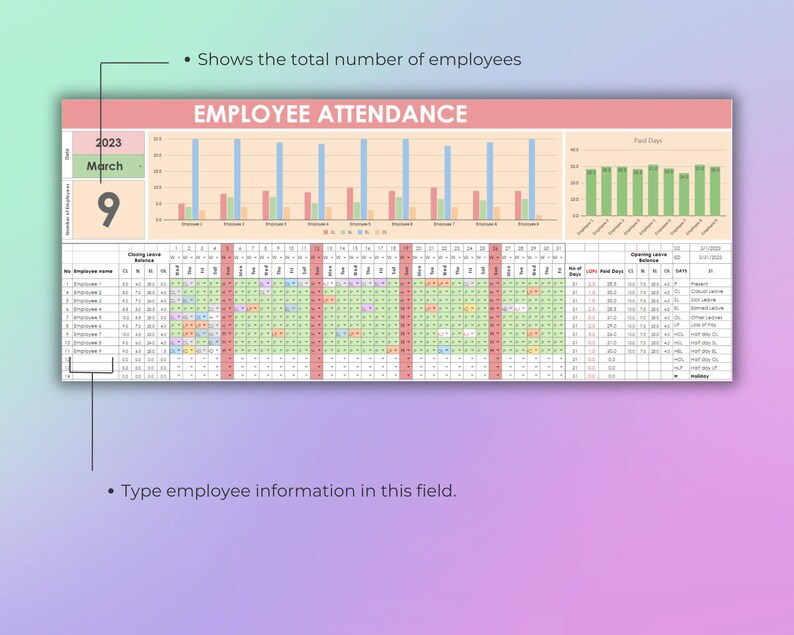 Employee Attendance Tracker: Google & Excel Spreadsheet (digital ...